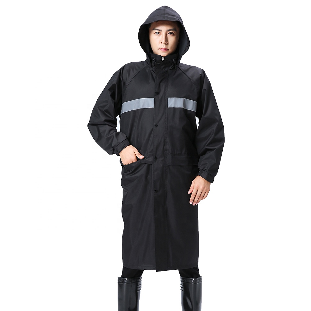 Black waterproof security guard long raincoats