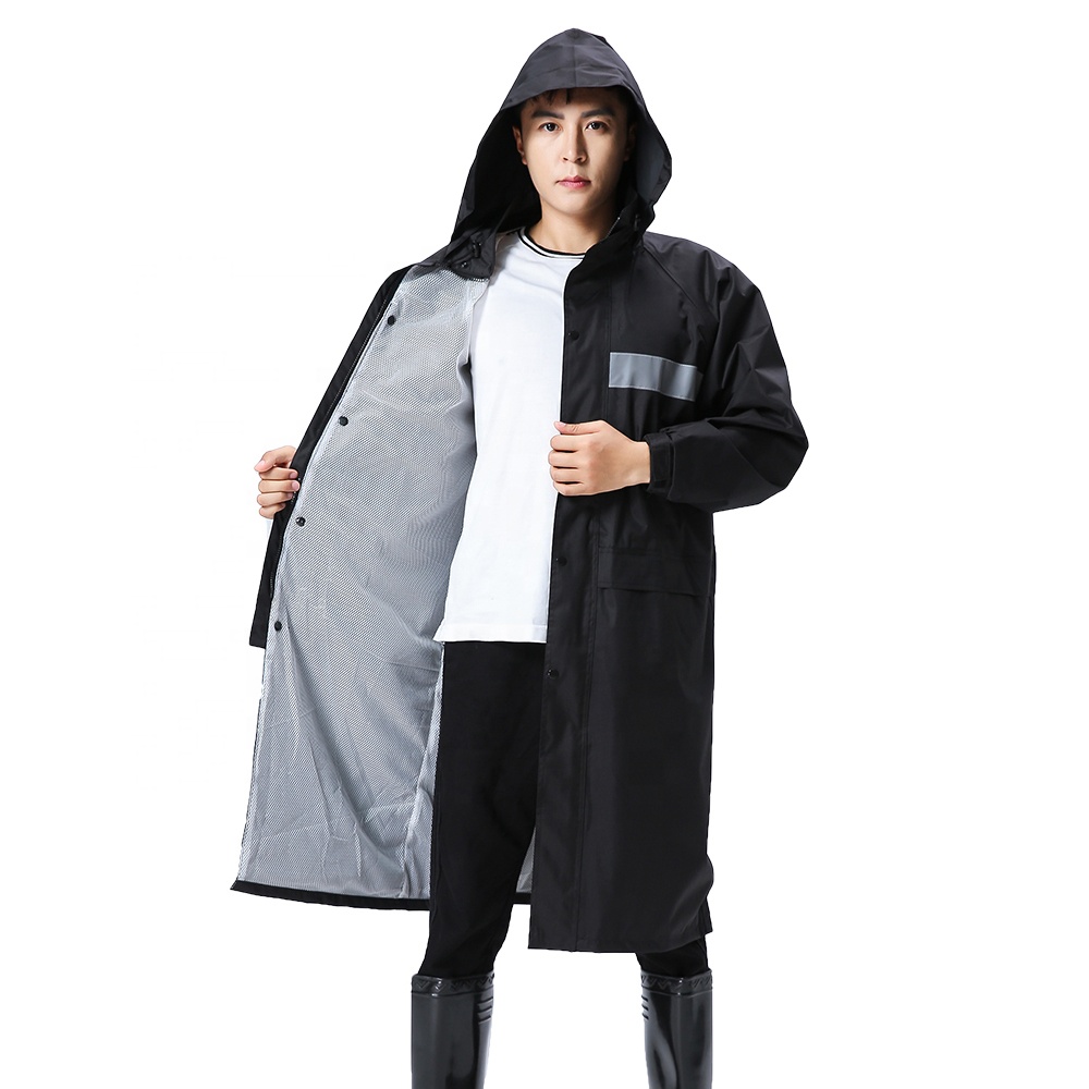 Black waterproof security guard long raincoats