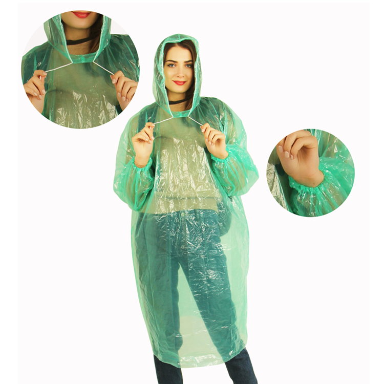 Clear transparent disposable pe raincoat