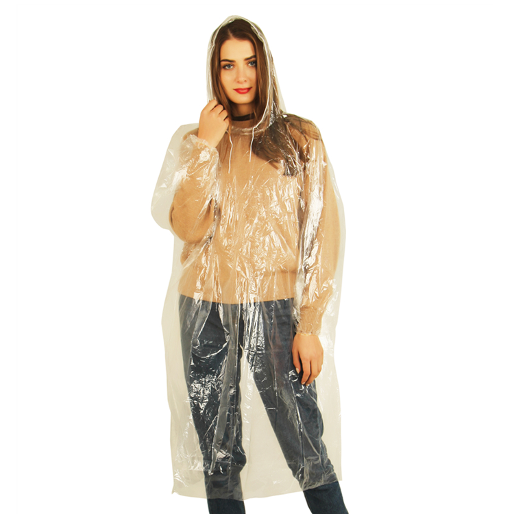Clear transparent disposable pe raincoat